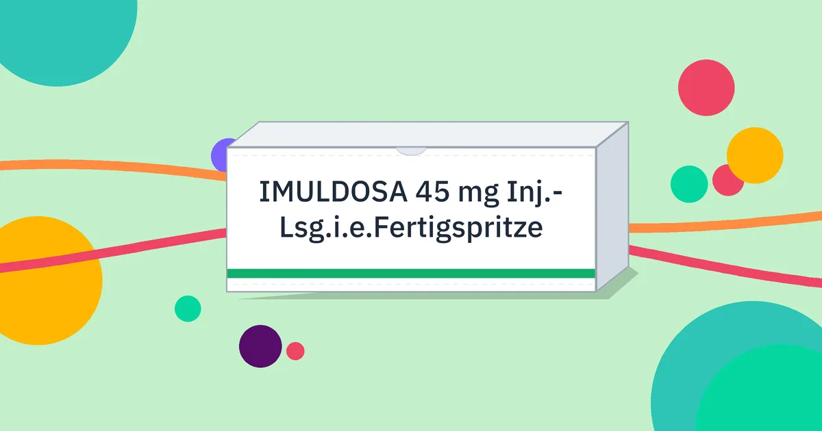 Symbolbild: Packung mit der Aufschrift IMULDOSA 45 mg Inj.-Lsg.i.e.Fertigspritze (PZN 19774313) – Verfügbarkeit und Bezug in Apotheken in Frankfurt am Main