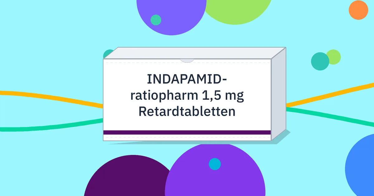 Symbolbild: Packung mit der Aufschrift INDAPAMID-ratiopharm 1,5 mg Retardtabletten (PZN 06958939) – Verfügbarkeit und Bezug in Apotheken in Frankfurt am Main
