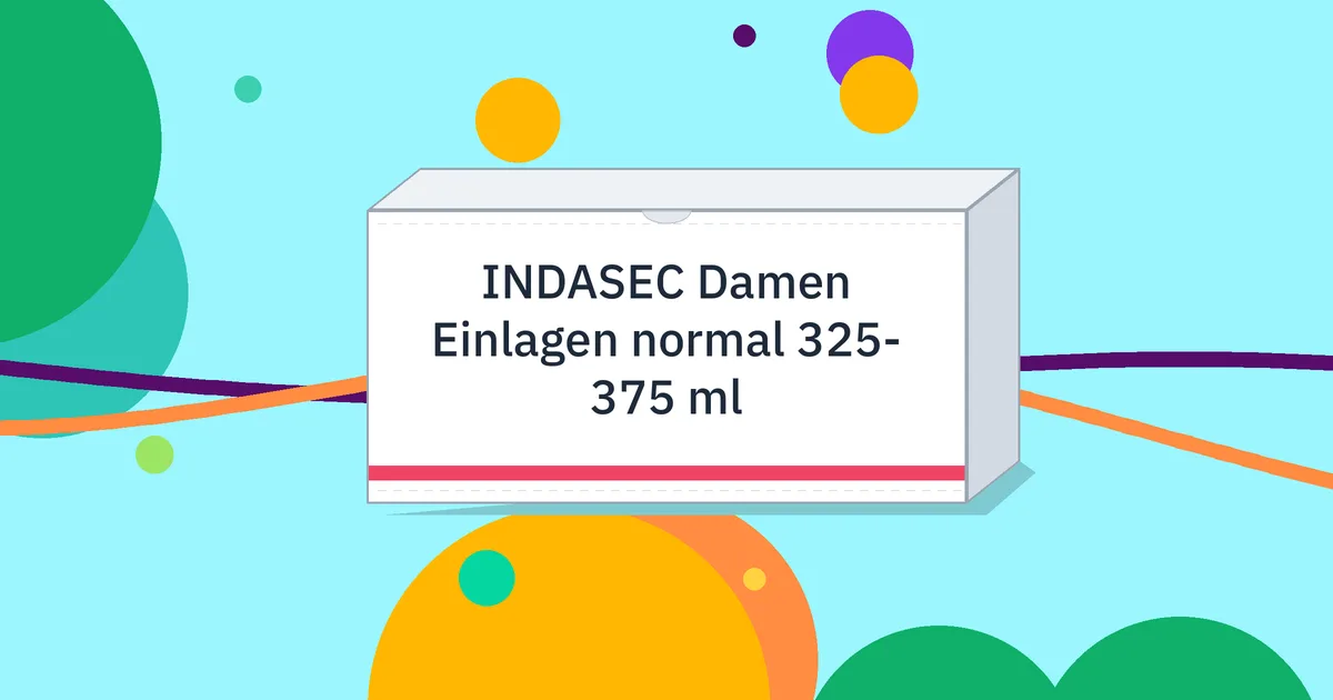 Symbolbild: Packung mit der Aufschrift INDASEC Damen Einlagen normal 325-375 ml (PZN 09922379) – Verfügbarkeit und Bezug in Apotheken in Frankfurt am Main