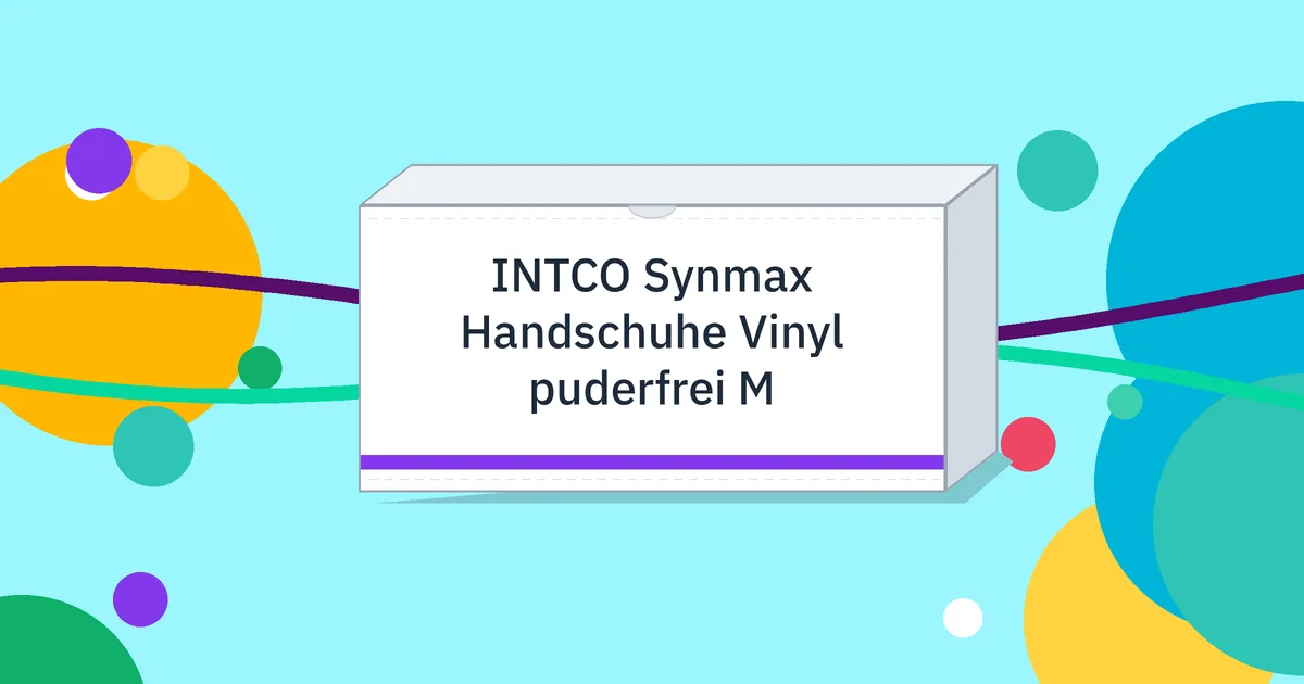 Symbolbild: Packung mit der Aufschrift INTCO Synmax Handschuhe Vinyl puderfrei M (PZN 17249991) – Verfügbarkeit und Bezug in Apotheken in Frankfurt am Main