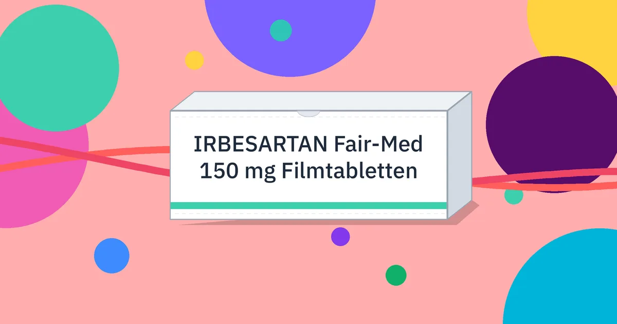 Symbolbild: Packung mit der Aufschrift IRBESARTAN Fair-Med 150 mg Filmtabletten (PZN 14167583) – Verfügbarkeit und Bezug in Apotheken in Frankfurt am Main