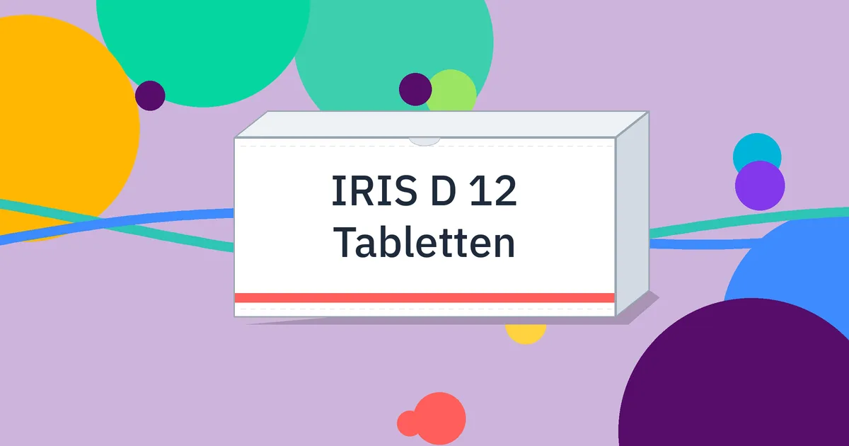 Symbolbild: Packung mit der Aufschrift IRIS D 12 Tabletten (PZN 02631897) – Verfügbarkeit und Bezug in Apotheken in Frankfurt am Main