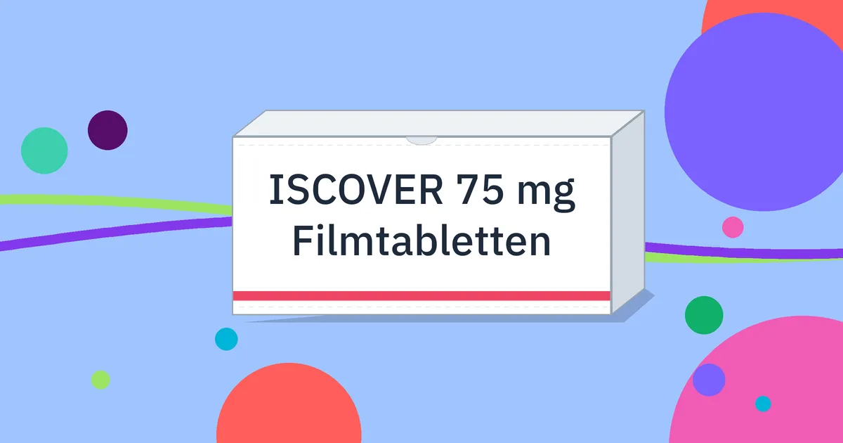 Symbolbild: Packung mit der Aufschrift ISCOVER 75 mg Filmtabletten (PZN 02215331) – Verfügbarkeit und Bezug in Apotheken in Frankfurt am Main