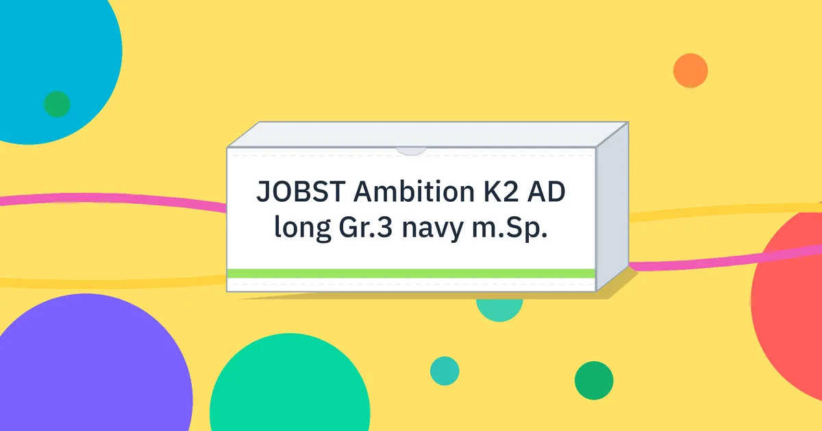 Symbolbild: Packung mit der Aufschrift JOBST Ambition K2 AD long Gr.3 navy m.Sp. (PZN 11020690) – Verfügbarkeit und Bezug in Apotheken in Frankfurt am Main