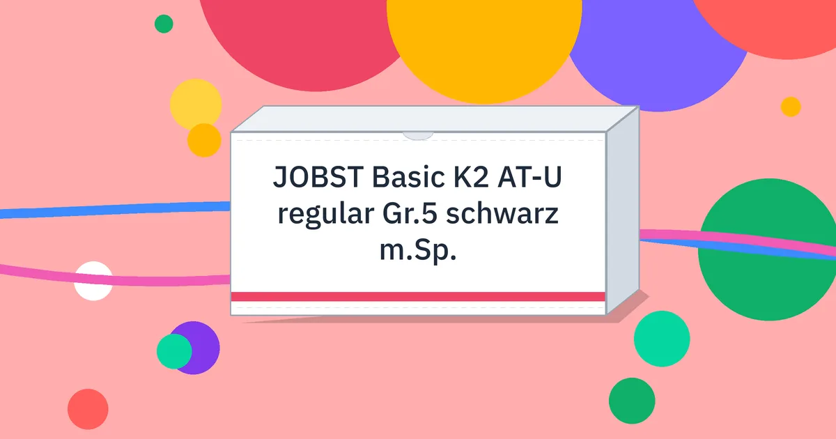 Symbolbild: Packung mit der Aufschrift JOBST Basic K2 AT-U regular Gr.5 schwarz m.Sp. (PZN 15312320) – Verfügbarkeit und Bezug in Apotheken in Frankfurt am Main