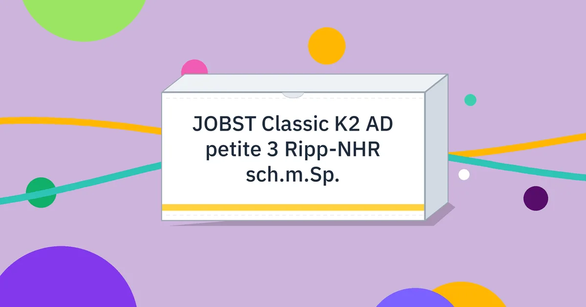 Symbolbild: Packung mit der Aufschrift JOBST Classic K2 AD petite 3 Ripp-NHR sch.m.Sp. (PZN 13061032) – Verfügbarkeit und Bezug in Apotheken in Frankfurt am Main