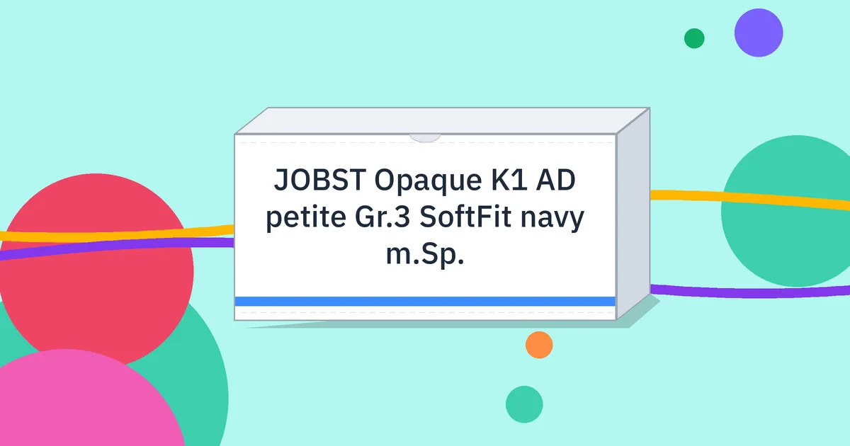 Symbolbild: Packung mit der Aufschrift JOBST Opaque K1 AD petite Gr.3 SoftFit navy m.Sp. (PZN 13079428) – Verfügbarkeit und Bezug in Apotheken in Frankfurt am Main