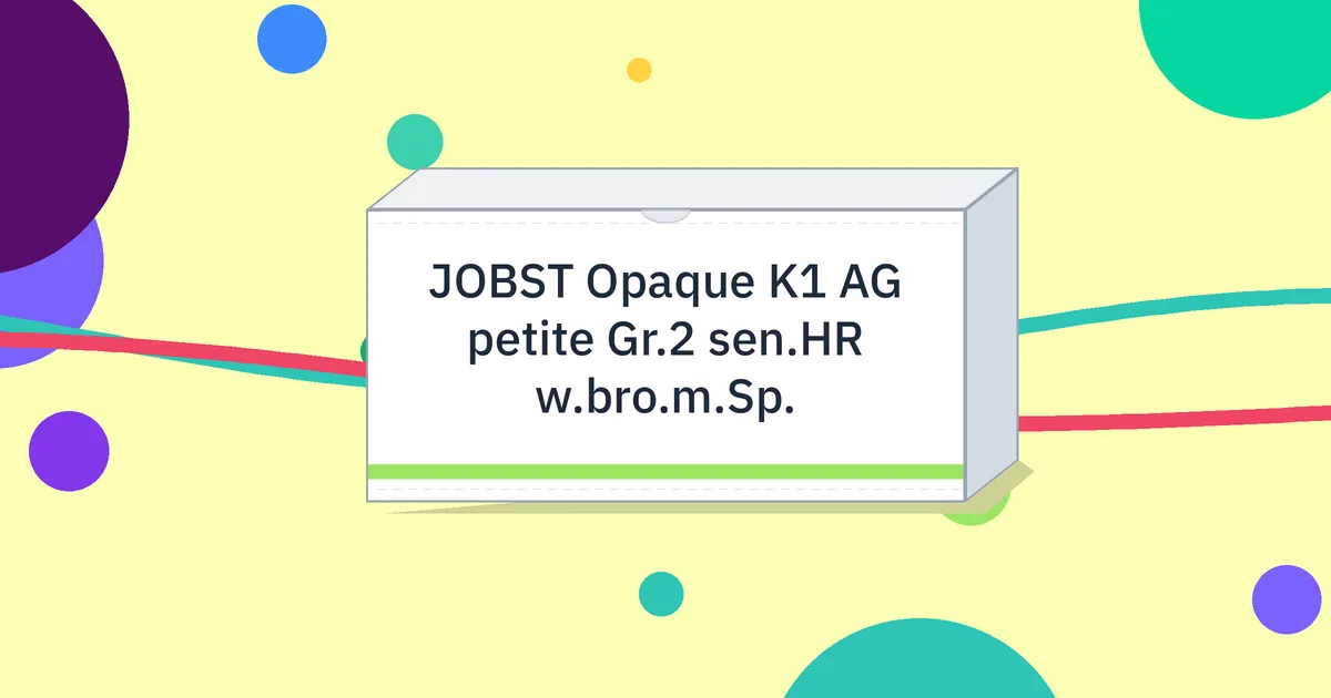 Symbolbild: Packung mit der Aufschrift JOBST Opaque K1 AG petite Gr.2 sen.HR w.bro.m.Sp. (PZN 13085854) – Verfügbarkeit und Bezug in Apotheken in Frankfurt am Main