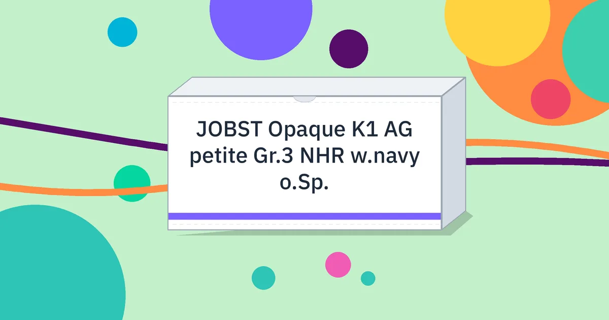 Symbolbild: Packung mit der Aufschrift JOBST Opaque K1 AG petite Gr.3 NHR w.navy o.Sp. (PZN 13088516) – Verfügbarkeit und Bezug in Apotheken in Frankfurt am Main