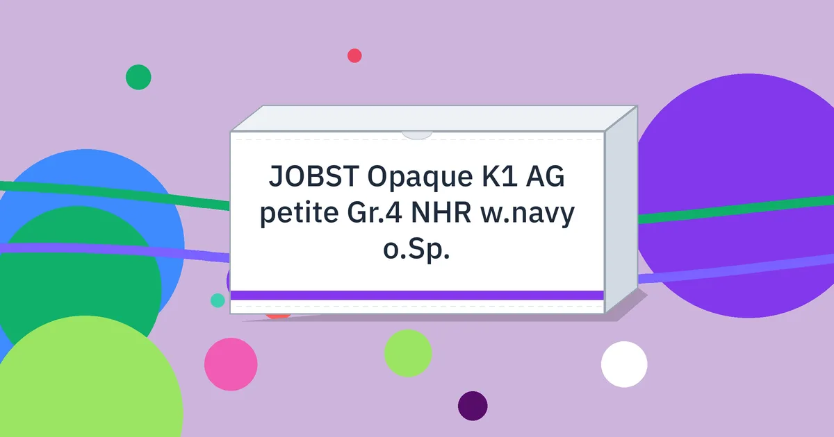 Symbolbild: Packung mit der Aufschrift JOBST Opaque K1 AG petite Gr.4 NHR w.navy o.Sp. (PZN 13088522) – Verfügbarkeit und Bezug in Apotheken in Frankfurt am Main