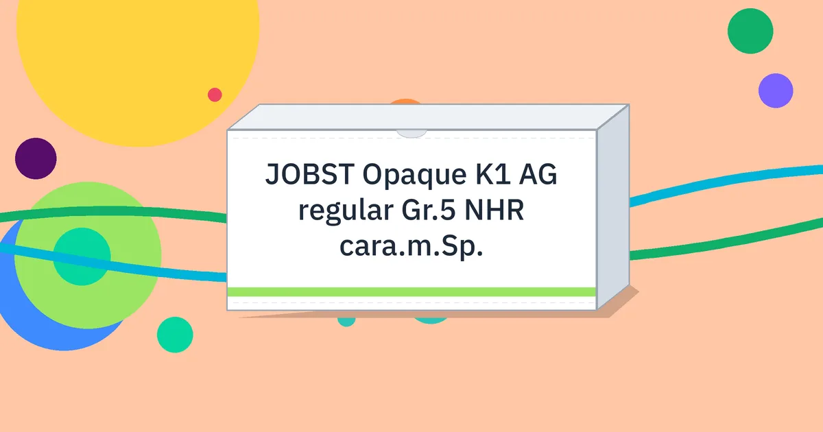 Symbolbild: Packung mit der Aufschrift JOBST Opaque K1 AG regular Gr.5 NHR cara.m.Sp. (PZN 13091381) – Verfügbarkeit und Bezug in Apotheken in Frankfurt am Main