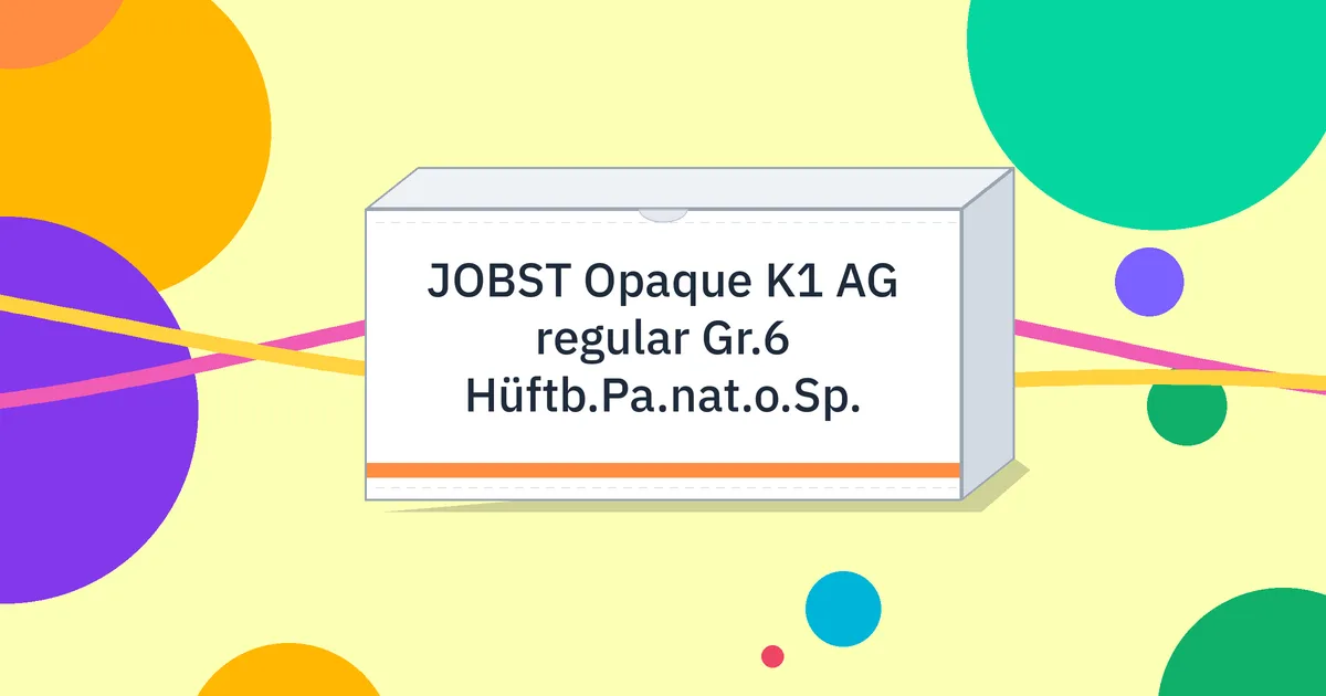 Symbolbild: Packung mit der Aufschrift JOBST Opaque K1 AG regular Gr.6 Hüftb.Pa.nat.o.Sp. (PZN 13100944) – Verfügbarkeit und Bezug in Apotheken in Frankfurt am Main