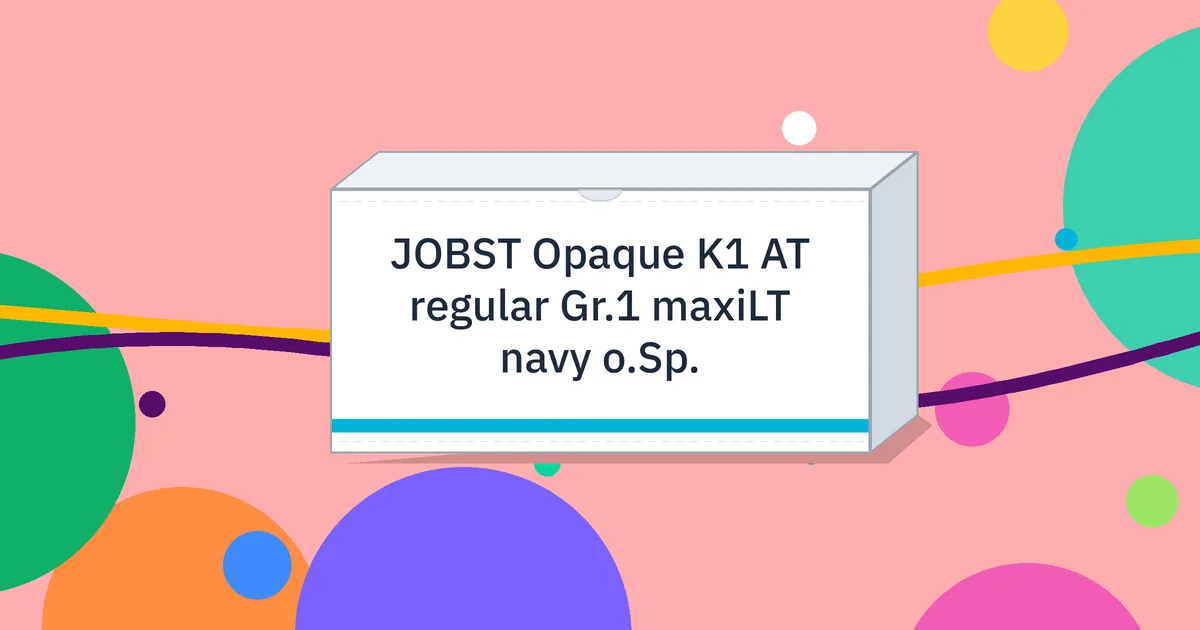 Symbolbild: Packung mit der Aufschrift JOBST Opaque K1 AT regular Gr.1 maxiLT navy o.Sp. (PZN 13106504) – Verfügbarkeit und Bezug in Apotheken in Frankfurt am Main