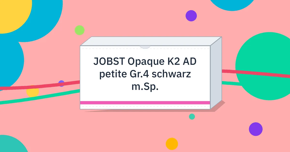 Symbolbild: Packung mit der Aufschrift JOBST Opaque K2 AD petite Gr.4 schwarz m.Sp. (PZN 10722935) – Verfügbarkeit und Bezug in Apotheken in Frankfurt am Main