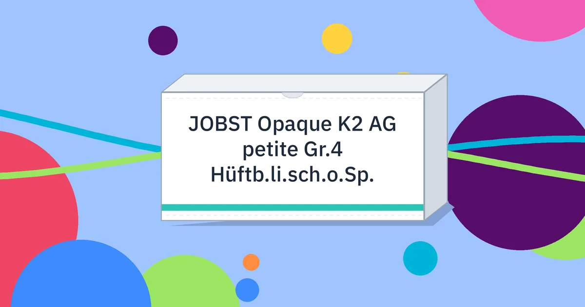 Symbolbild: Packung mit der Aufschrift JOBST Opaque K2 AG petite Gr.4 Hüftb.li.sch.o.Sp. (PZN 13114142) – Verfügbarkeit und Bezug in Apotheken in Frankfurt am Main
