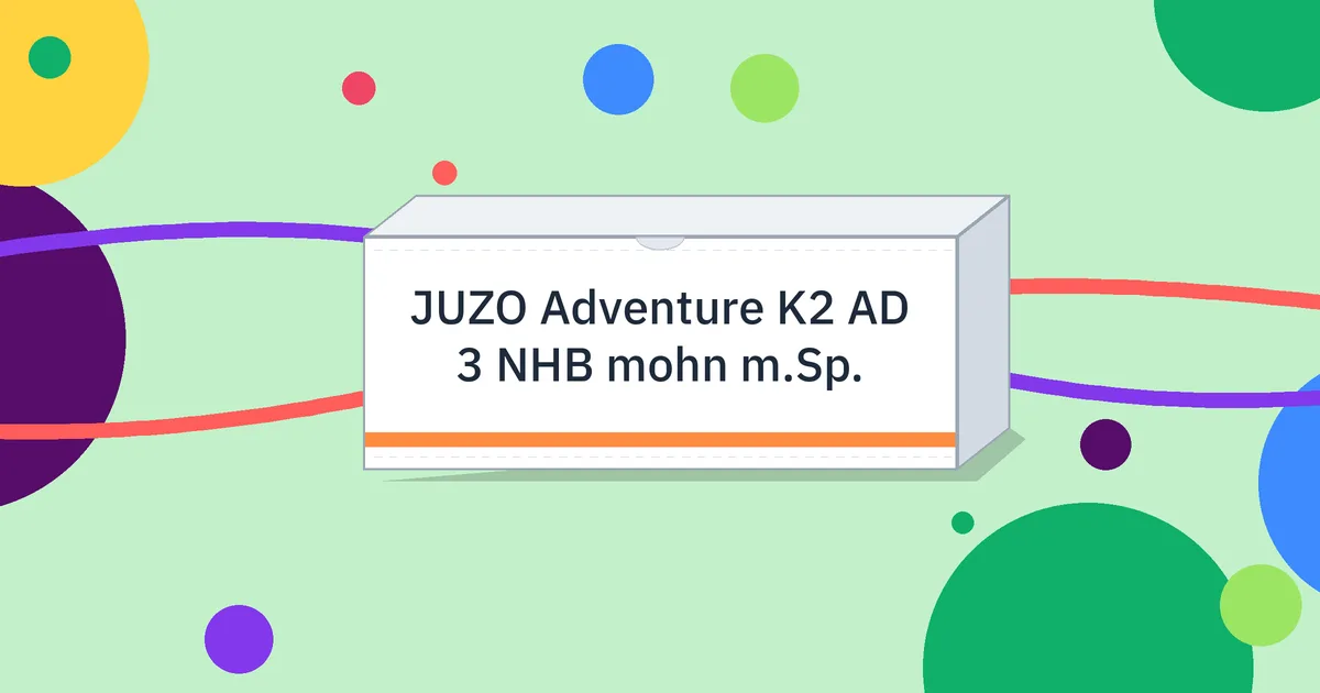 Symbolbild: Packung mit der Aufschrift JUZO Adventure K2 AD 3 NHB mohn m.Sp. (PZN 14974289) – Verfügbarkeit und Bezug in Apotheken in Frankfurt am Main