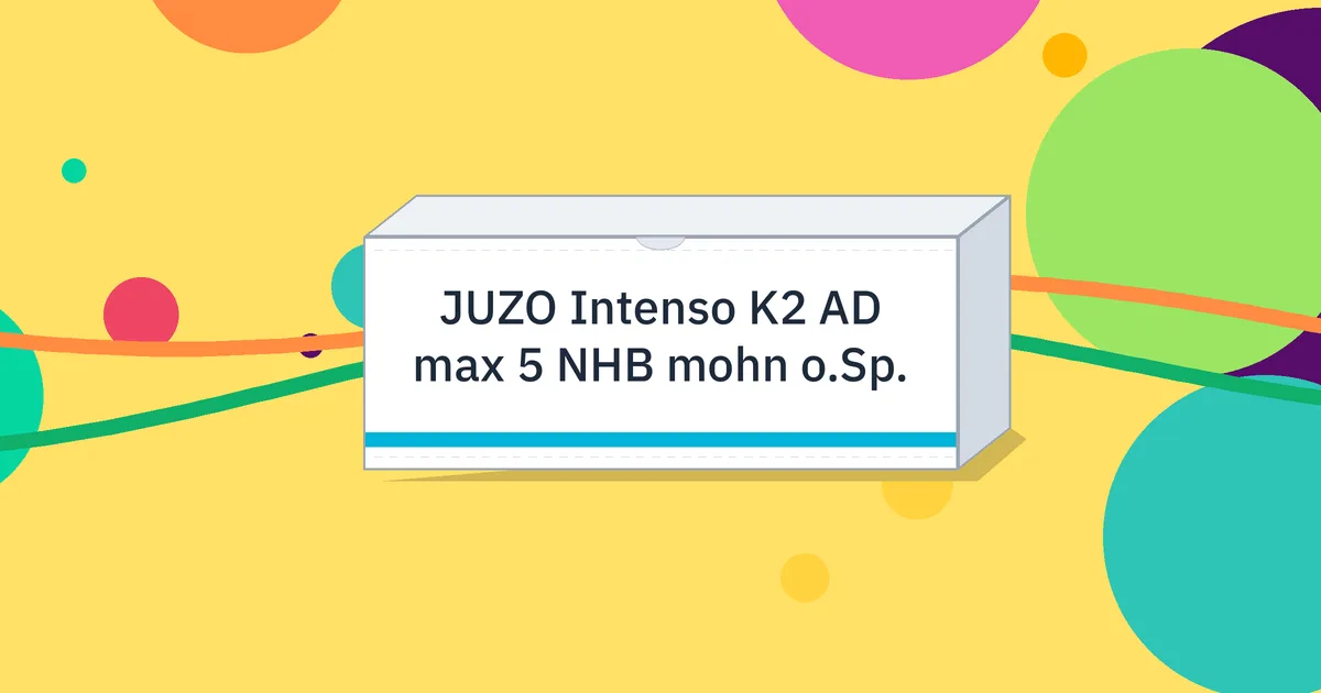 Symbolbild: Packung mit der Aufschrift JUZO Intenso K2 AD max 5 NHB mohn o.Sp. (PZN 18623492) – Verfügbarkeit und Bezug in Apotheken in Frankfurt am Main