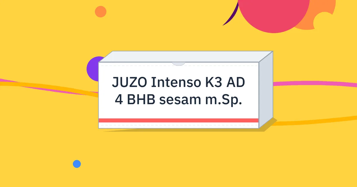 Symbolbild: Packung mit der Aufschrift JUZO Intenso K3 AD 4 BHB sesam m.Sp. (PZN 18634432) – Verfügbarkeit und Bezug in Apotheken in Frankfurt am Main