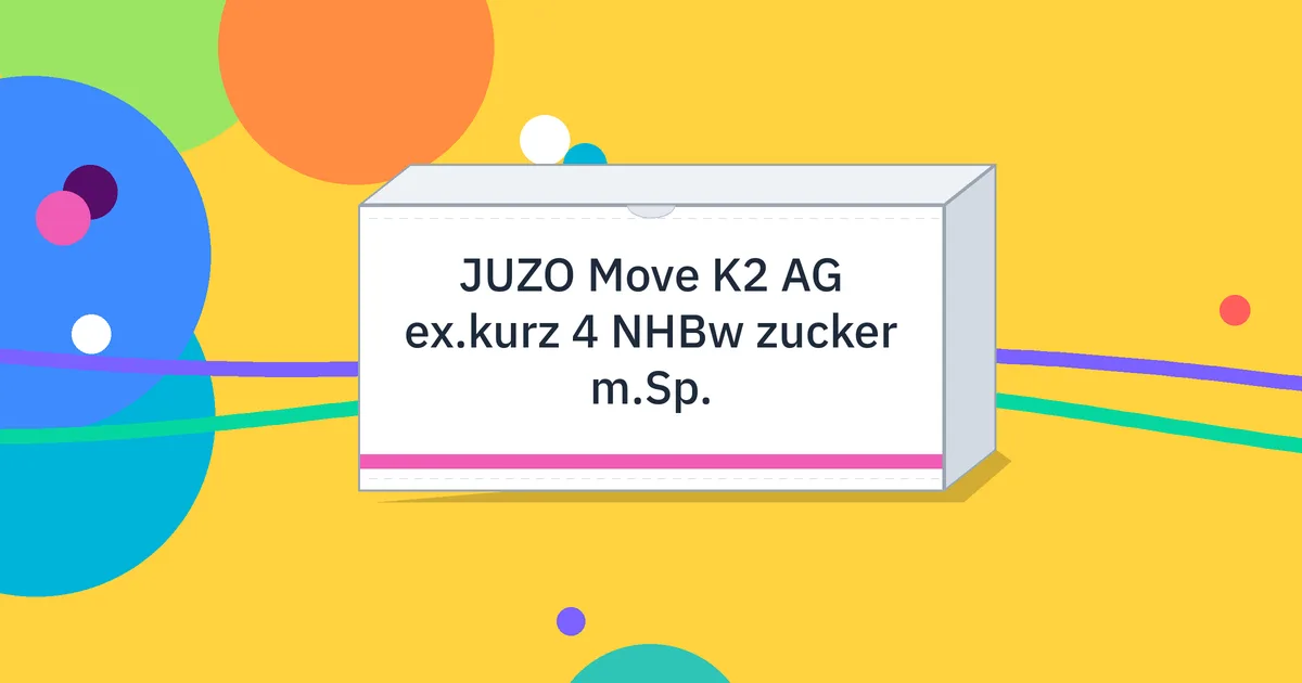 Symbolbild: Packung mit der Aufschrift JUZO Move K2 AG ex.kurz 4 NHBw zucker m.Sp. (PZN 18530945) – Verfügbarkeit und Bezug in Apotheken in Frankfurt am Main