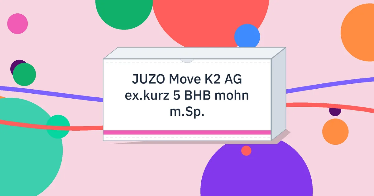 Symbolbild: Packung mit der Aufschrift JUZO Move K2 AG ex.kurz 5 BHB mohn m.Sp. (PZN 18563761) – Verfügbarkeit und Bezug in Apotheken in Frankfurt am Main