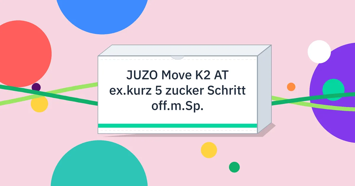 Symbolbild: Packung mit der Aufschrift JUZO Move K2 AT ex.kurz 5 zucker Schritt off.m.Sp. (PZN 20671067) – Verfügbarkeit und Bezug in Apotheken in Frankfurt am Main