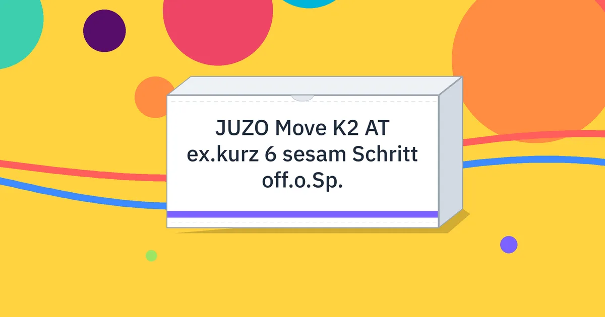 Symbolbild: Packung mit der Aufschrift JUZO Move K2 AT ex.kurz 6 sesam Schritt off.o.Sp. (PZN 20672842) – Verfügbarkeit und Bezug in Apotheken in Frankfurt am Main