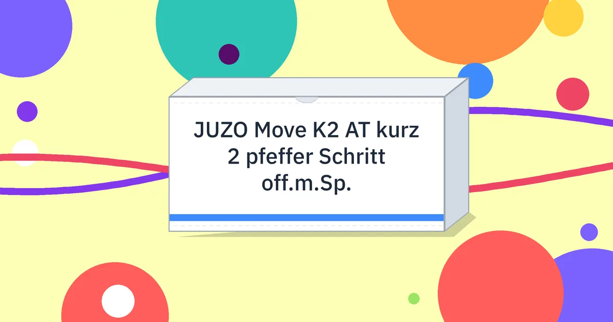 Symbolbild: Packung mit der Aufschrift JUZO Move K2 AT kurz 2 pfeffer Schritt off.m.Sp. (PZN 20674195) – Verfügbarkeit und Bezug in Apotheken in Frankfurt am Main