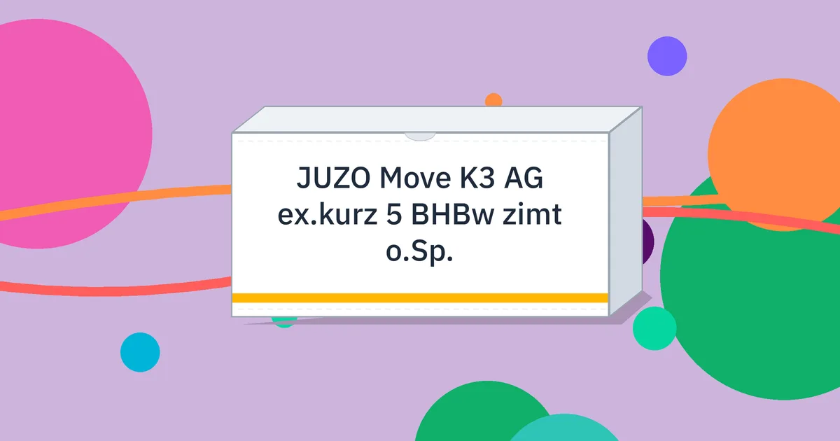 Symbolbild: Packung mit der Aufschrift JUZO Move K3 AG ex.kurz 5 BHBw zimt o.Sp. (PZN 18585774) – Verfügbarkeit und Bezug in Apotheken in Frankfurt am Main