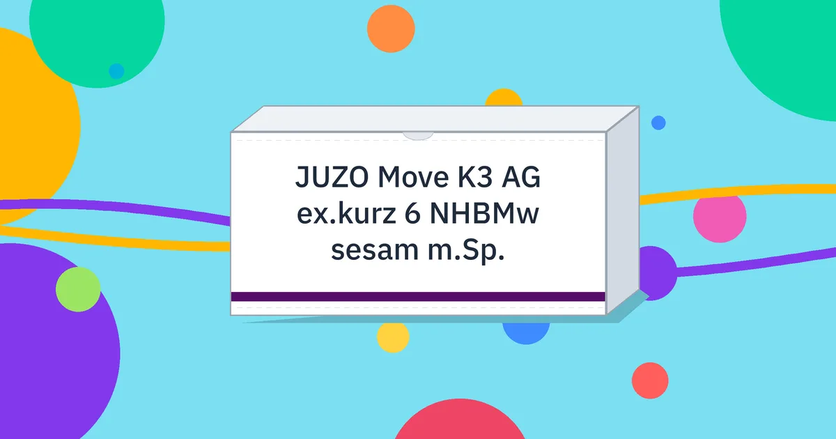 Symbolbild: Packung mit der Aufschrift JUZO Move K3 AG ex.kurz 6 NHBMw sesam m.Sp. (PZN 18582965) – Verfügbarkeit und Bezug in Apotheken in Frankfurt am Main