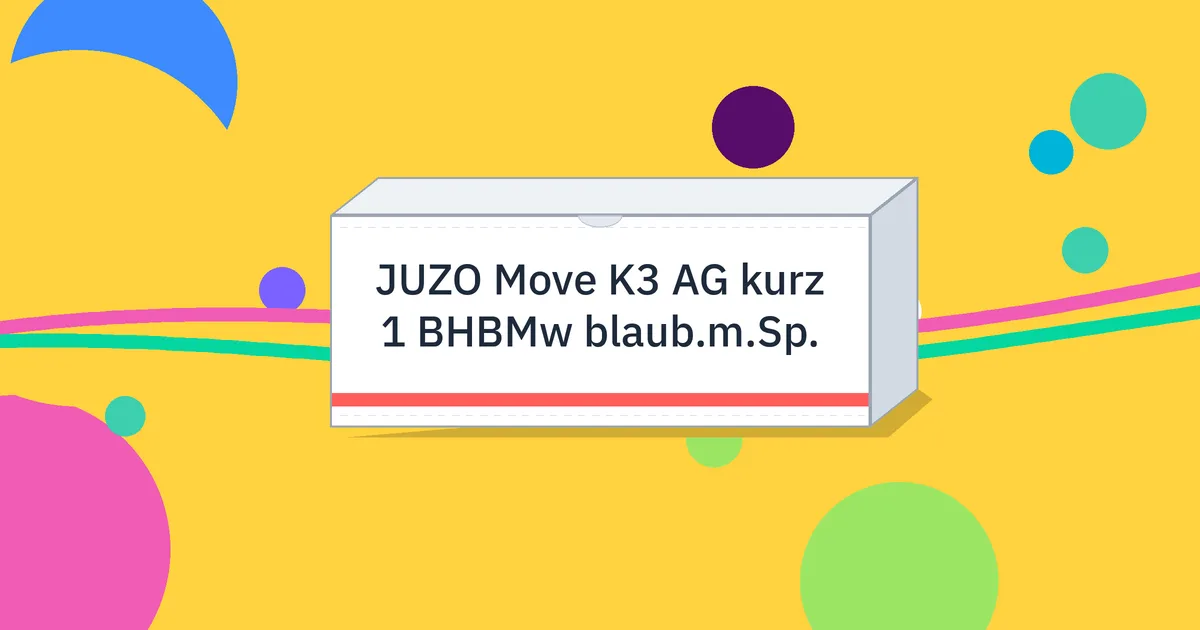 Symbolbild: Packung mit der Aufschrift JUZO Move K3 AG kurz 1 BHBMw blaub.m.Sp. (PZN 18592053) – Verfügbarkeit und Bezug in Apotheken in Frankfurt am Main