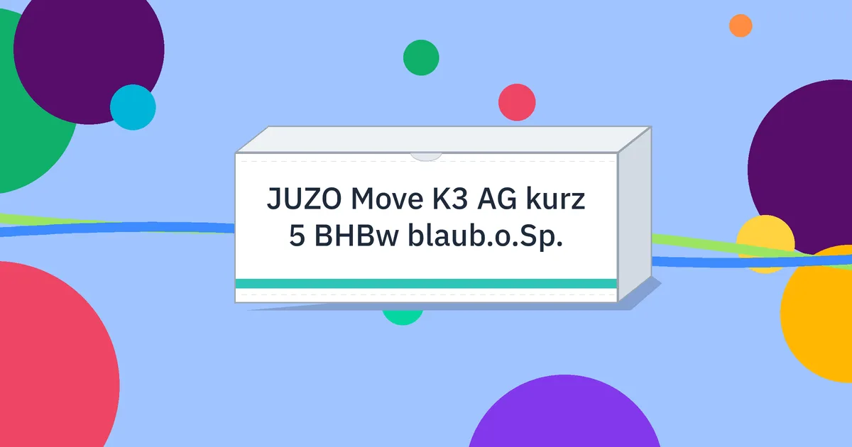 Symbolbild: Packung mit der Aufschrift JUZO Move K3 AG kurz 5 BHBw blaub.o.Sp. (PZN 18593650) – Verfügbarkeit und Bezug in Apotheken in Frankfurt am Main