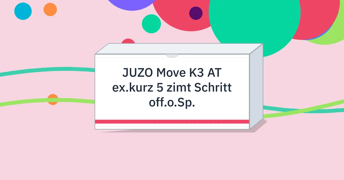 Symbolbild: Packung mit der Aufschrift JUZO Move K3 AT ex.kurz 5 zimt Schritt off.o.Sp. (PZN 20682007) – Verfügbarkeit und Bezug in Apotheken in Frankfurt am Main