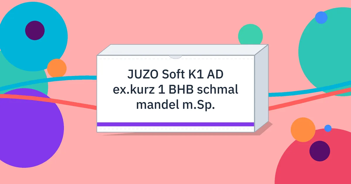 Symbolbild: Packung mit der Aufschrift JUZO Soft K1 AD ex.kurz 1 BHB schmal mandel m.Sp. (PZN 15462539) – Verfügbarkeit und Bezug in Apotheken in Frankfurt am Main