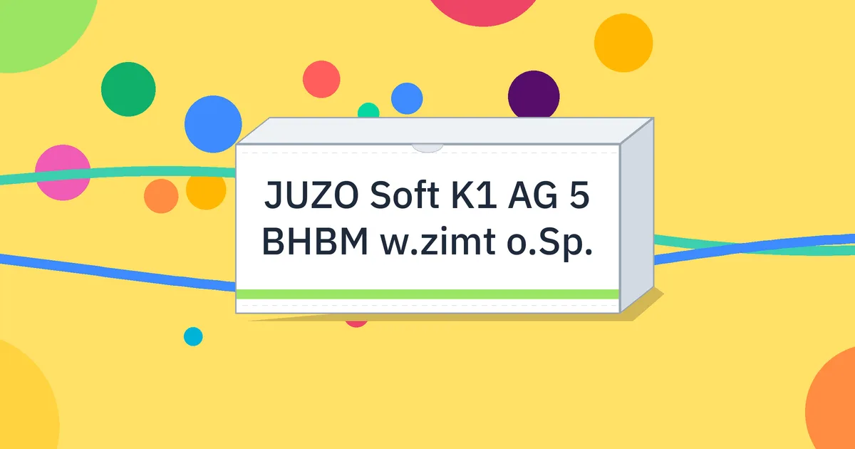 Symbolbild: Packung mit der Aufschrift JUZO Soft K1 AG 5 BHBM w.zimt o.Sp. (PZN 14864767) – Verfügbarkeit und Bezug in Apotheken in Frankfurt am Main