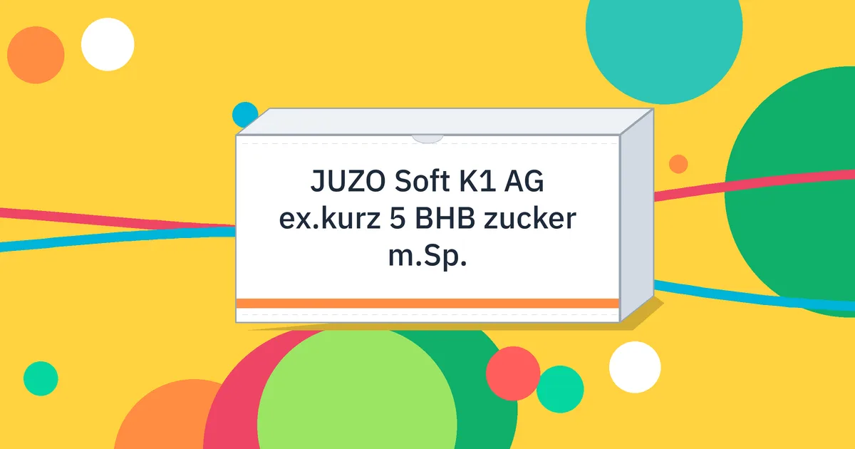 Symbolbild: Packung mit der Aufschrift JUZO Soft K1 AG ex.kurz 5 BHB zucker m.Sp. (PZN 14823277) – Verfügbarkeit und Bezug in Apotheken in Frankfurt am Main