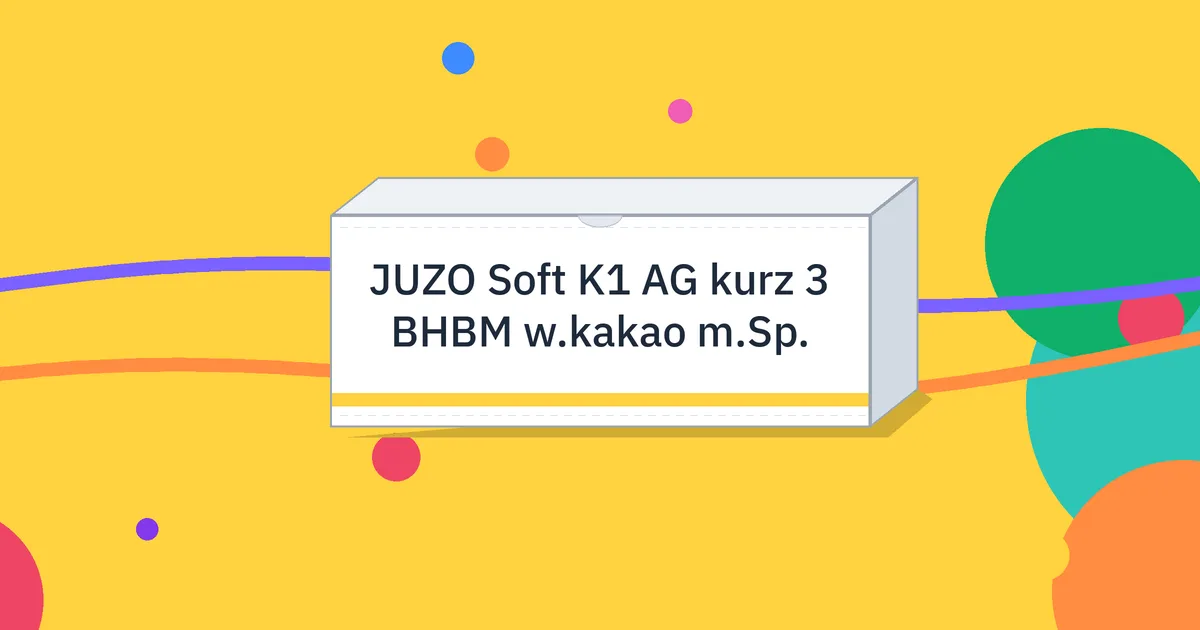 Symbolbild: Packung mit der Aufschrift JUZO Soft K1 AG kurz 3 BHBM w.kakao m.Sp. (PZN 14863880) – Verfügbarkeit und Bezug in Apotheken in Frankfurt am Main
