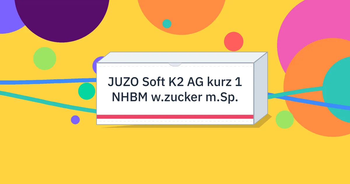 Symbolbild: Packung mit der Aufschrift JUZO Soft K2 AG kurz 1 NHBM w.zucker m.Sp. (PZN 15019815) – Verfügbarkeit und Bezug in Apotheken in Frankfurt am Main