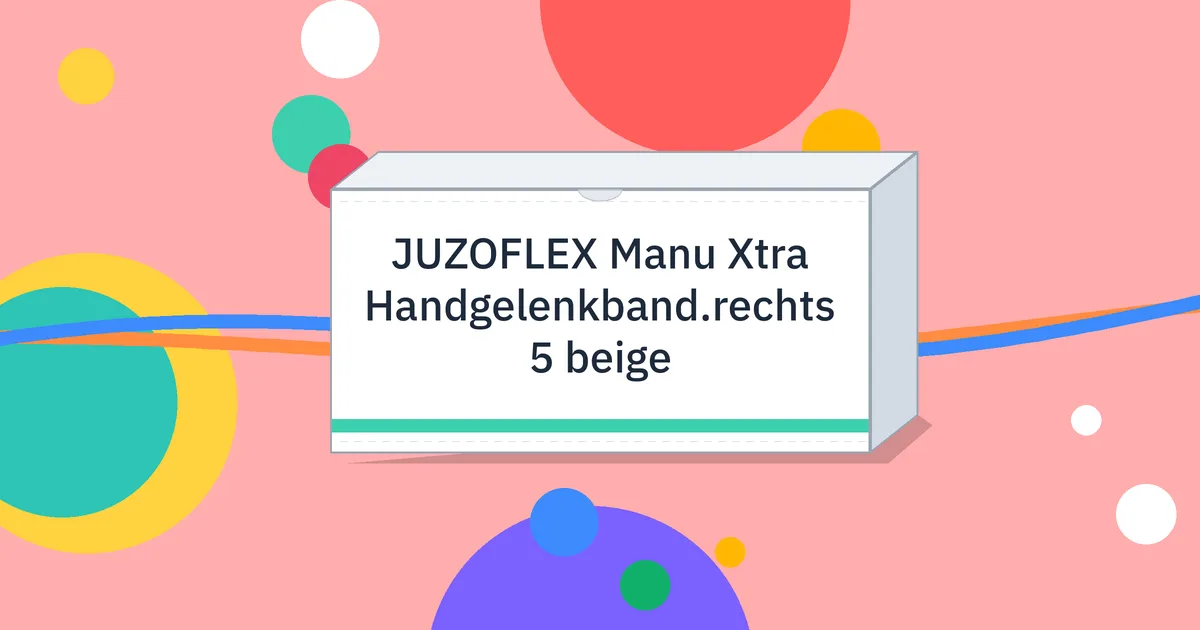 Symbolbild: Packung mit der Aufschrift JUZOFLEX Manu Xtra Handgelenkband.rechts 5 beige (PZN 16635491) – Verfügbarkeit und Bezug in Apotheken in Frankfurt am Main