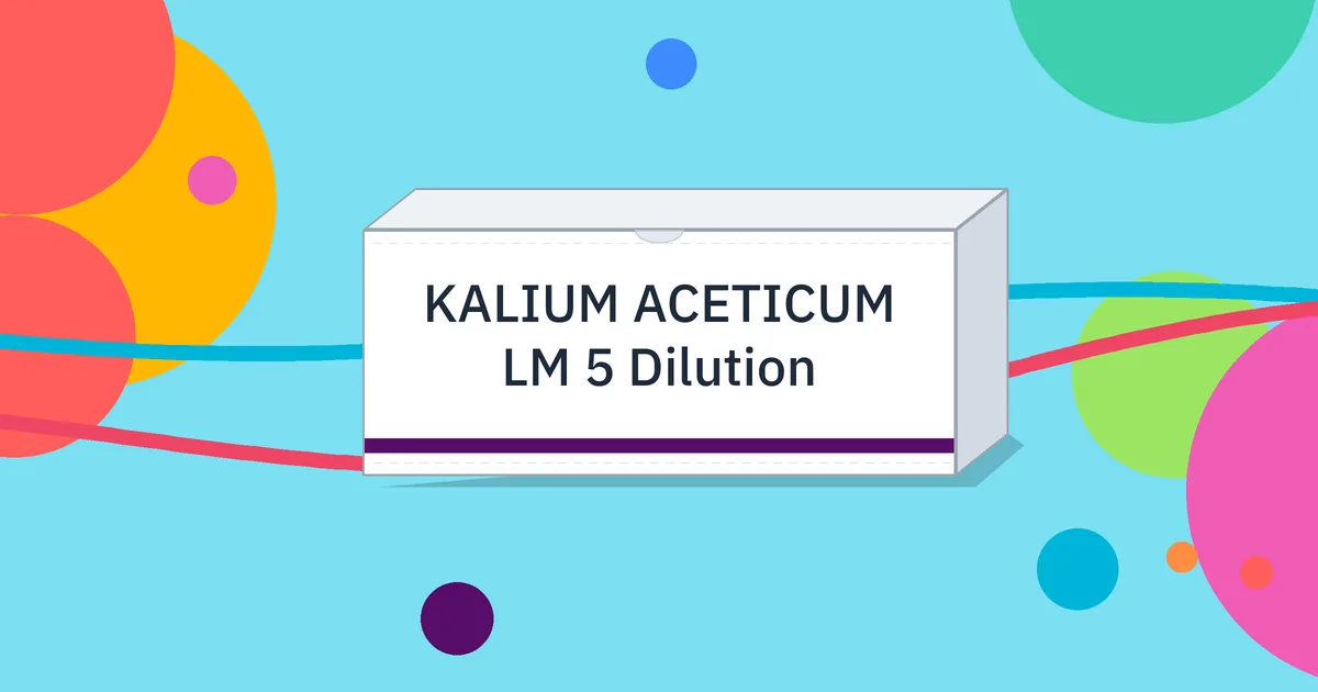 Symbolbild: Packung mit der Aufschrift KALIUM ACETICUM LM 5 Dilution (PZN 12916483) – Verfügbarkeit und Bezug in Apotheken in Frankfurt am Main