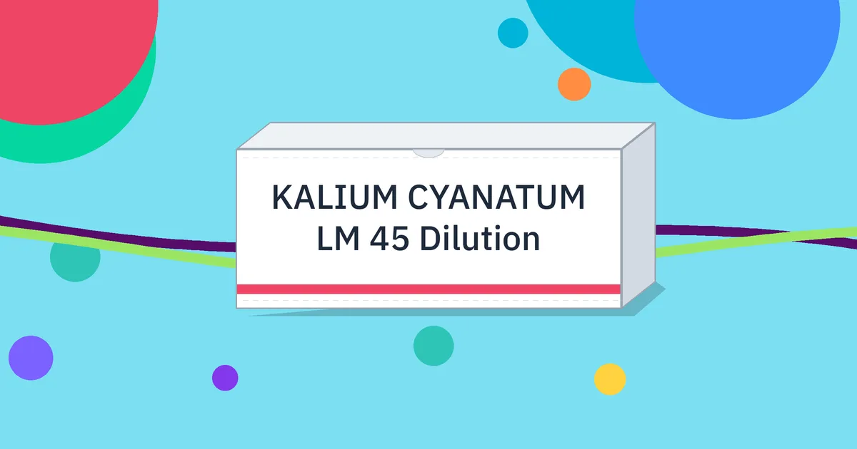 Symbolbild: Packung mit der Aufschrift KALIUM CYANATUM LM 45 Dilution (PZN 12920823) – Verfügbarkeit und Bezug in Apotheken in Frankfurt am Main