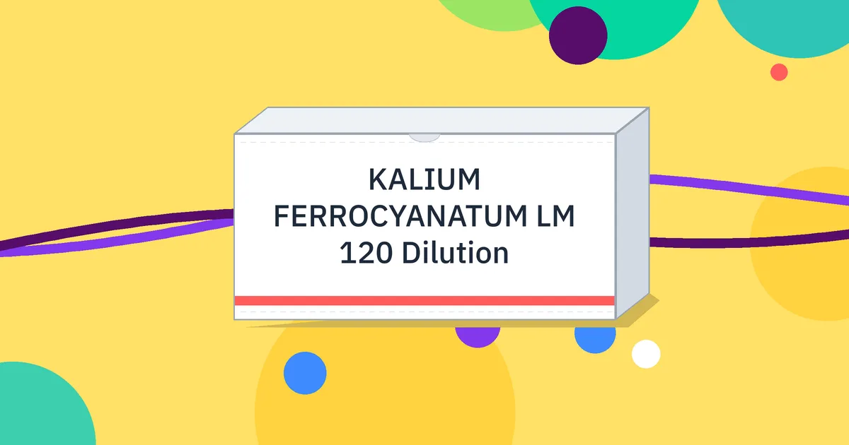 Symbolbild: Packung mit der Aufschrift KALIUM FERROCYANATUM LM 120 Dilution (PZN 12921343) – Verfügbarkeit und Bezug in Apotheken in Frankfurt am Main