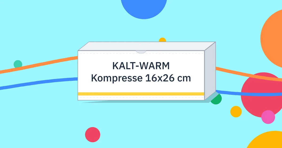 Symbolbild: Packung mit der Aufschrift KALT-WARM Kompresse 16x26 cm (PZN 18104289) – Verfügbarkeit und Bezug in Apotheken in Frankfurt am Main