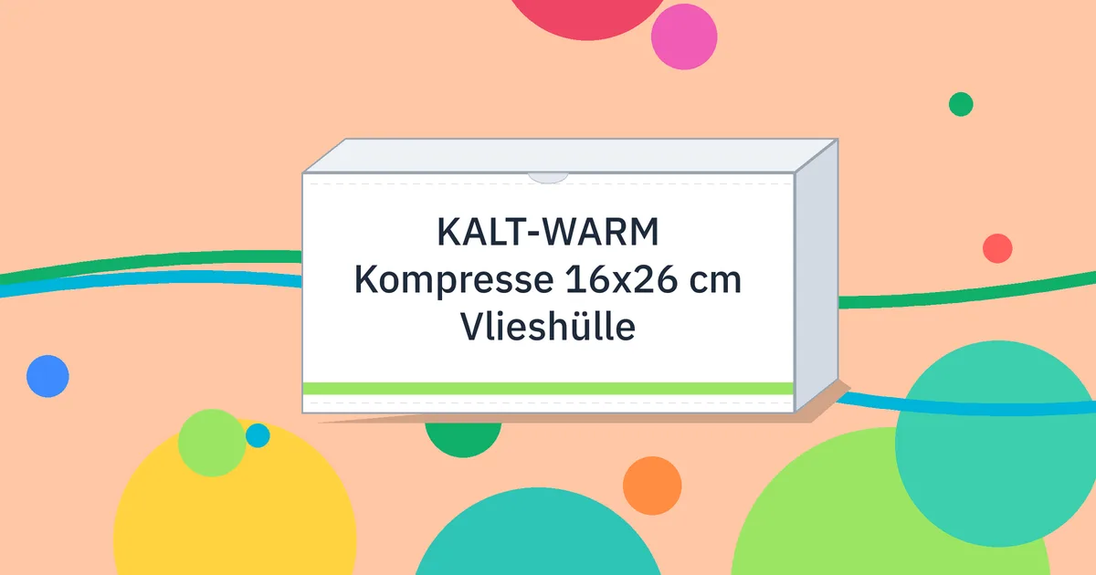 Symbolbild: Packung mit der Aufschrift KALT-WARM Kompresse 16x26 cm Vlieshülle (PZN 01988597) – Verfügbarkeit und Bezug in Apotheken in Frankfurt am Main