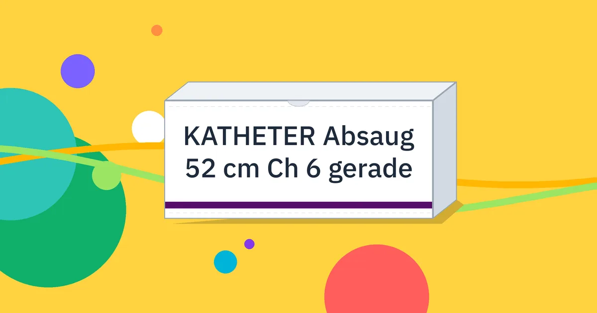 Symbolbild: Packung mit der Aufschrift KATHETER Absaug 52 cm Ch 6 gerade (PZN 03200828) – Verfügbarkeit und Bezug in Apotheken in Frankfurt am Main
