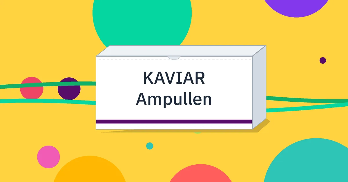 Symbolbild: Packung mit der Aufschrift KAVIAR Ampullen (PZN 02042534) – Verfügbarkeit und Bezug in Apotheken in Frankfurt am Main
