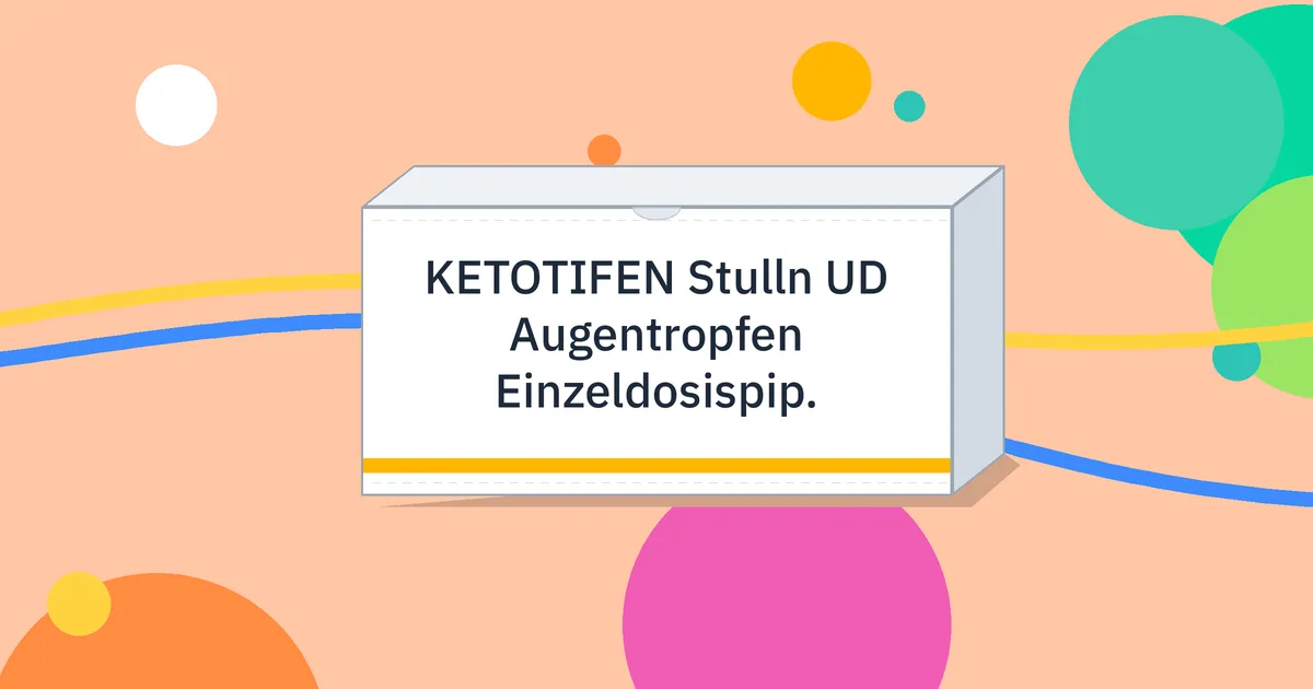 Symbolbild: Packung mit der Aufschrift KETOTIFEN Stulln UD Augentropfen Einzeldosispip. (PZN 07005207) – Verfügbarkeit und Bezug in Apotheken in Frankfurt am Main