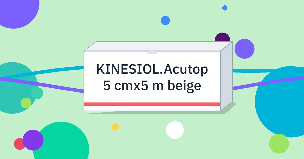 Symbolbild: Packung mit der Aufschrift KINESIOL.Acutop 5 cmx5 m beige (PZN 11139971) – Verfügbarkeit und Bezug in Apotheken in Frankfurt am Main
