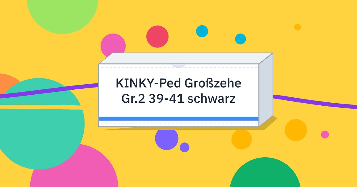 Symbolbild: Packung mit der Aufschrift KINKY-Ped Großzehe Gr.2 39-41 schwarz (PZN 11241356) – Verfügbarkeit und Bezug in Apotheken in Frankfurt am Main