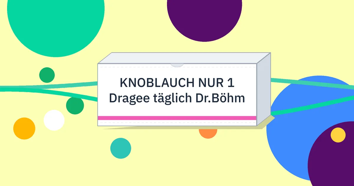 Symbolbild: Packung mit der Aufschrift KNOBLAUCH NUR 1 Dragee täglich Dr.Böhm (PZN 04037388) – Verfügbarkeit und Bezug in Apotheken in Frankfurt am Main