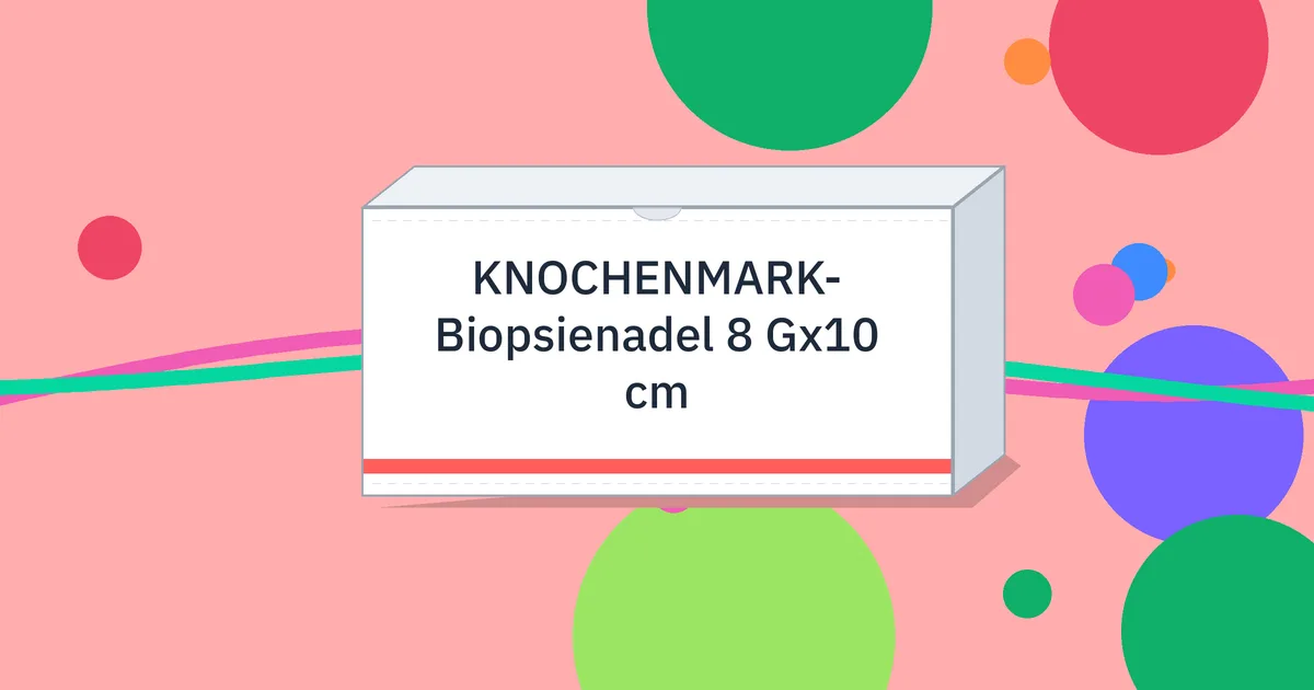 Symbolbild: Packung mit der Aufschrift KNOCHENMARK-Biopsienadel 8 Gx10 cm (PZN 19351601) – Verfügbarkeit und Bezug in Apotheken in Frankfurt am Main